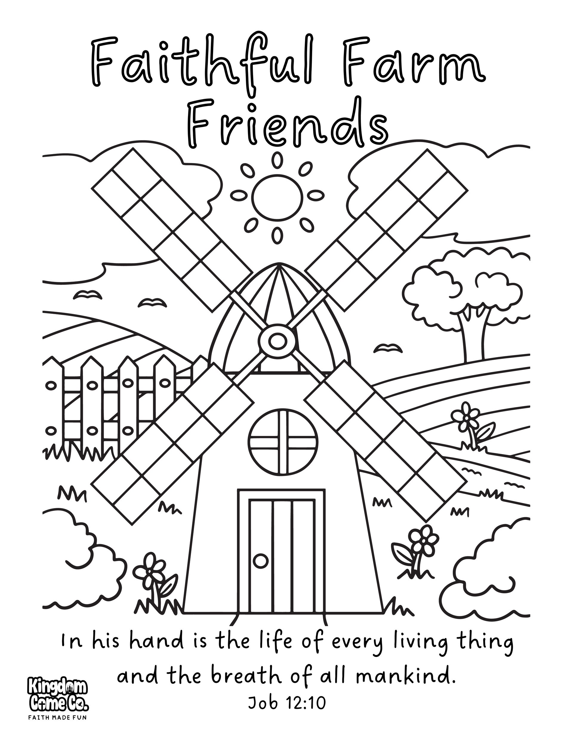 Faithful Farm Friends Coloring Page - "In His Hands" · Kingdom Come Co.